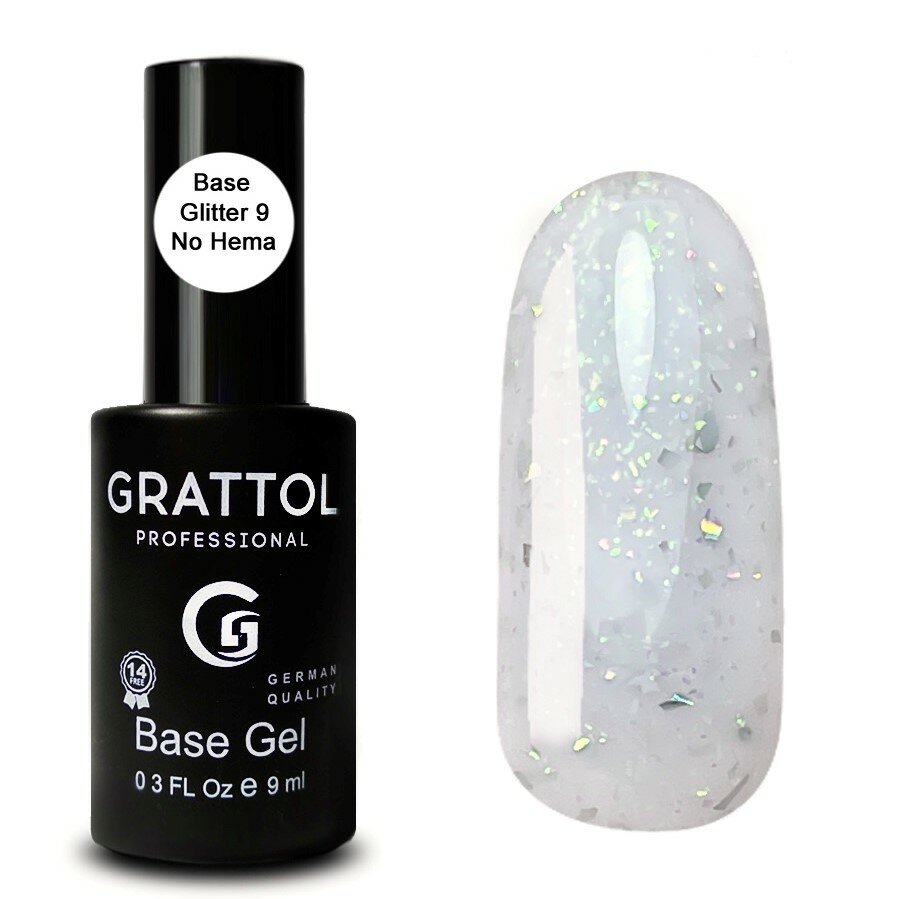 Grattol Rubber Base Glitter NO HEMA 9 Marble - База камуфлирующая c глиттером, 9 ml