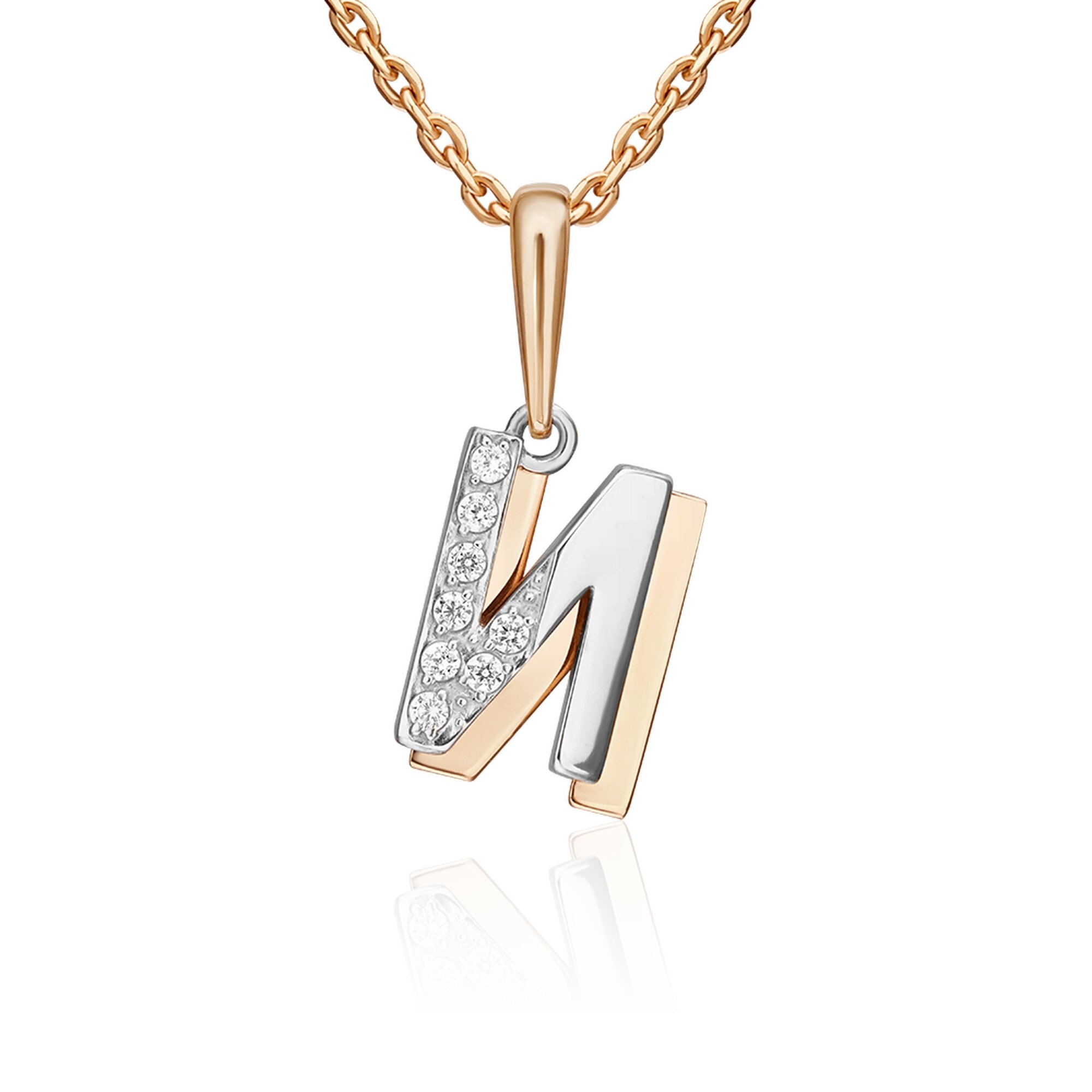 Подвеска, комбинированное золото, 585 проба, фианит