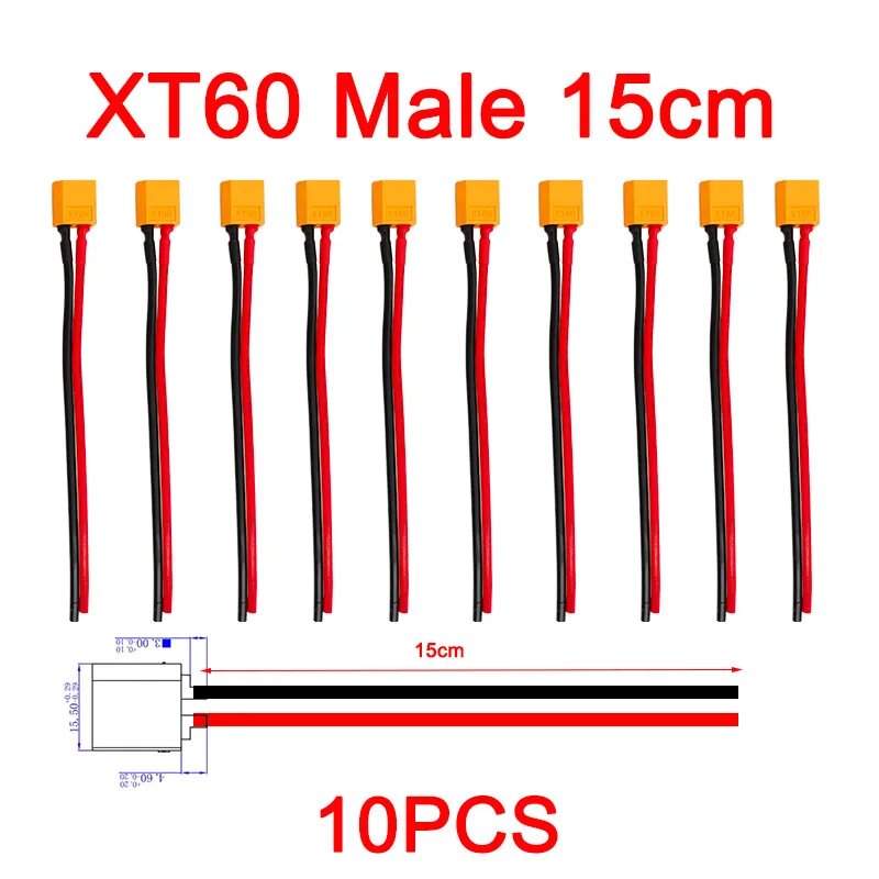 Комплект разъемов XT60 для LiPo аккумуляторов TX60-M-15CM 10PCS