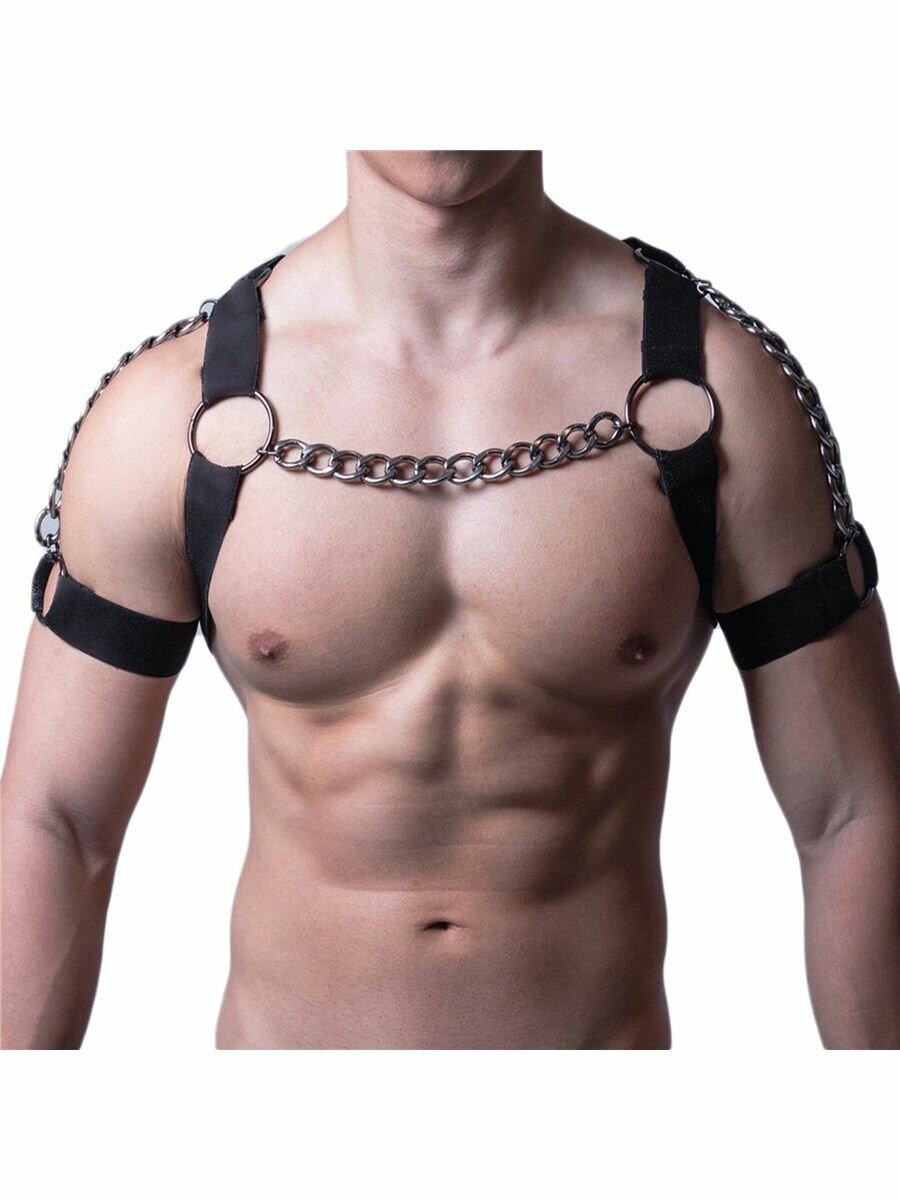 Мужской нагрудный ремень, черный, в стиле панк, регулируемый, из искусственной кожи, с металлической цепочкой на груди, топ с подтяжками для косплея, наряд для вечеринки