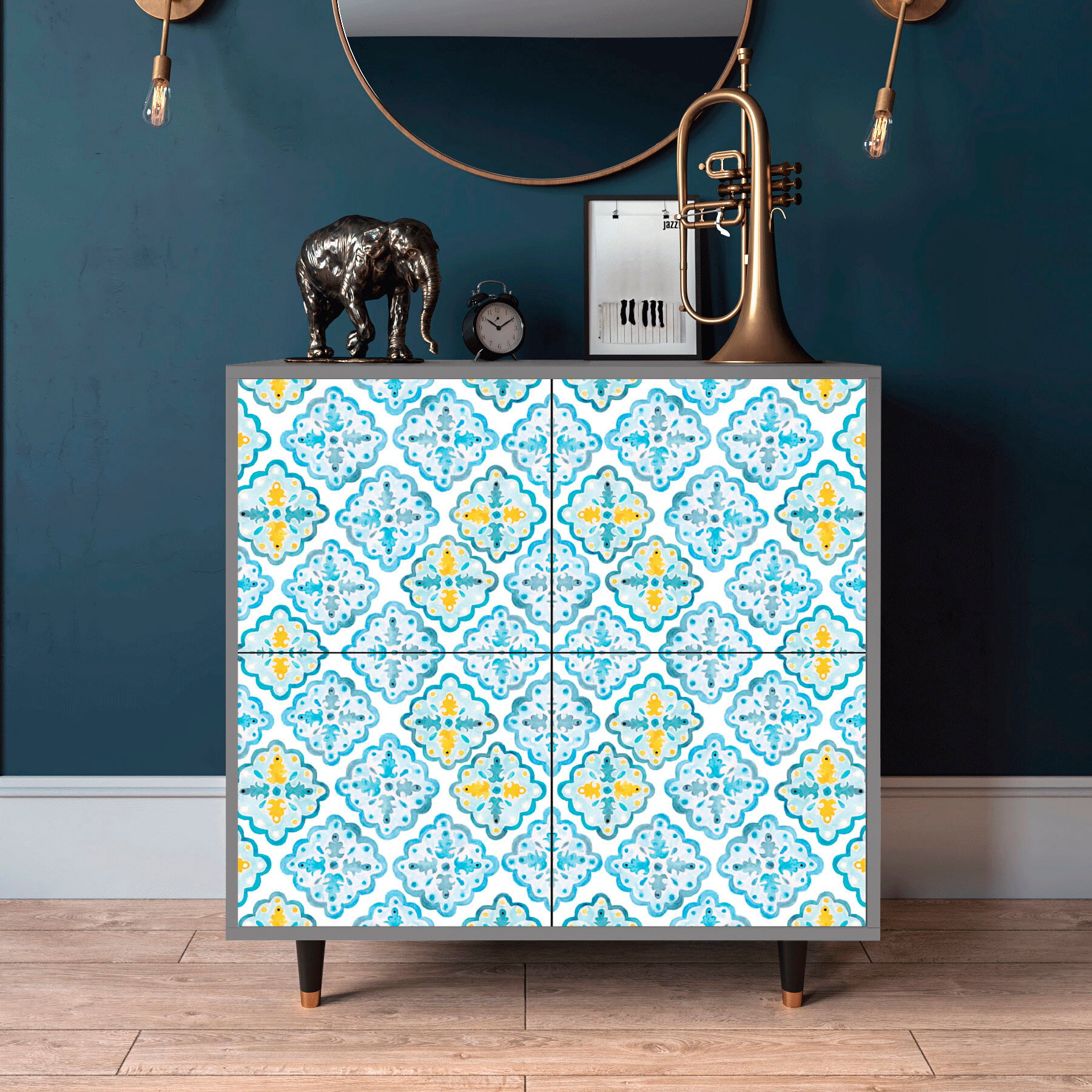 Комод - STORYZ - BS3 Portugese tiles, Размер - 94 x 96 x 48 см, Цвет корпуса - Серый