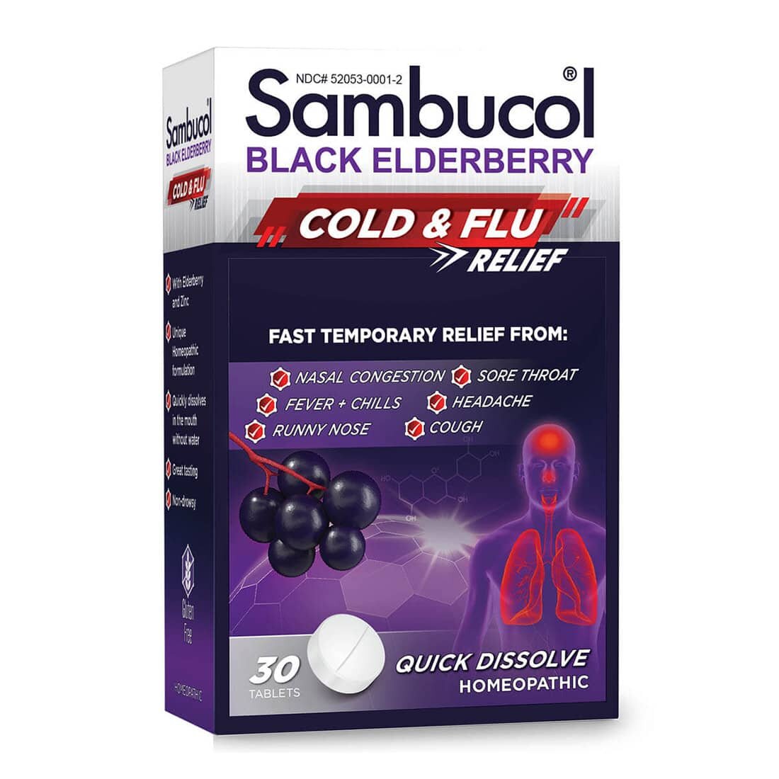 Sambucol, Black Elderberry, Cold & Flu Relief, 30 Quick Dissolve Tablets