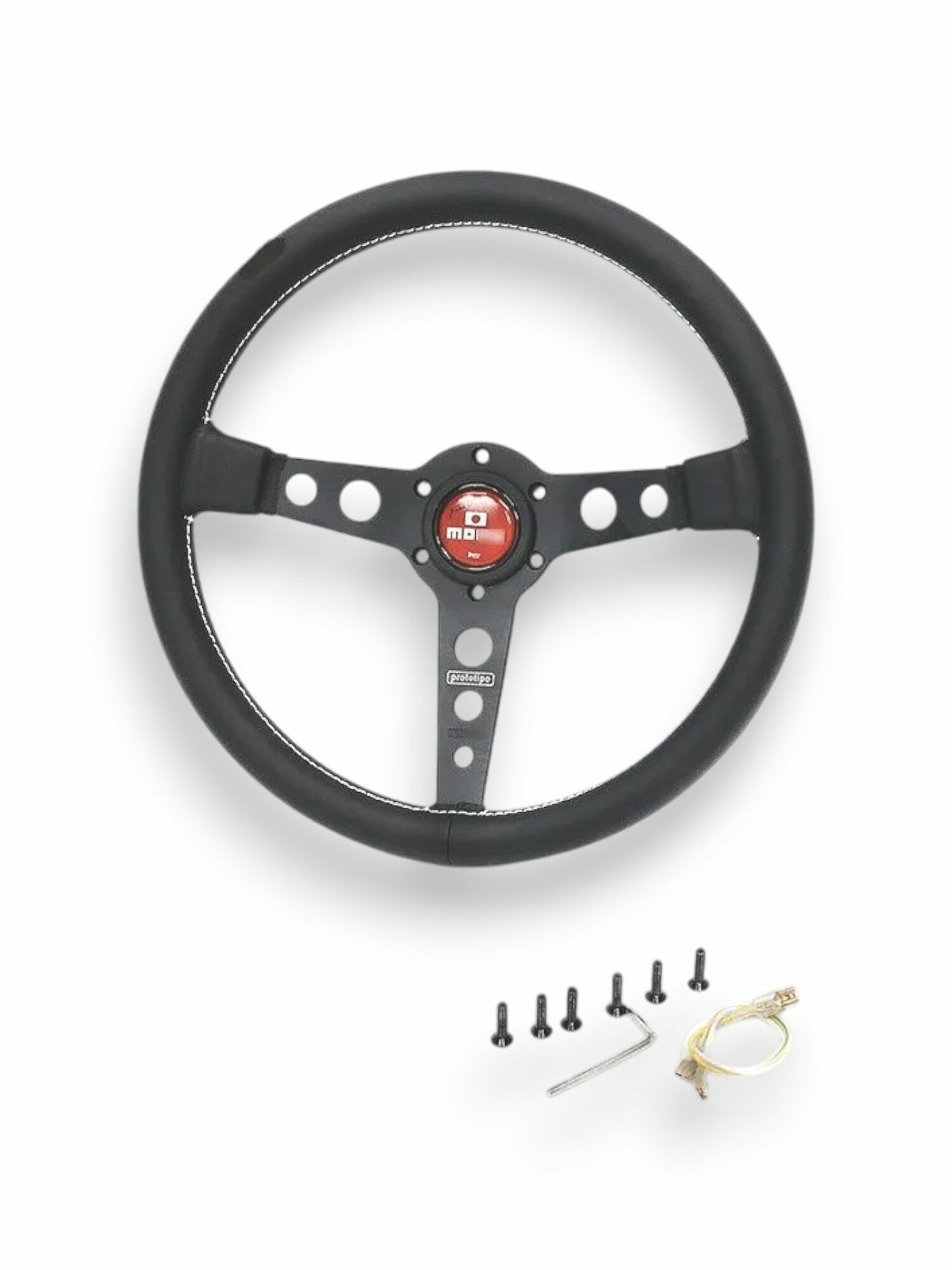 Руль MOMO Prototipo style вынос 30мм кожа черный, красная кнопка с японским флагом