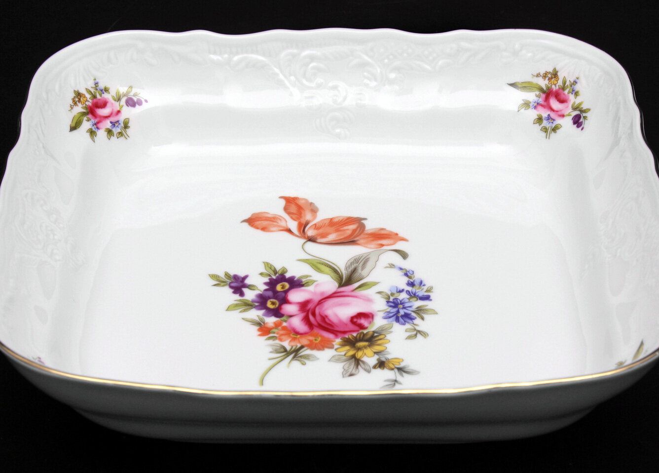 Салатник квадратный 25 см. 1 шт, "Bernadotte" Полевой цветок (Мейсенский букет) Чехия