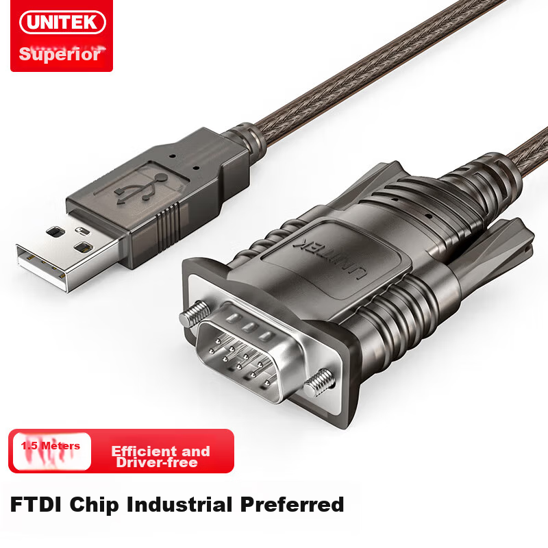 UNITEK USB 2.0 to Serial Port Converter, 1.5 Meters, DB9 to COM Adapter Cable, USB to RS232 Serial Converter, Industrial-Grade Dual-Chip Serial Cable Y-108