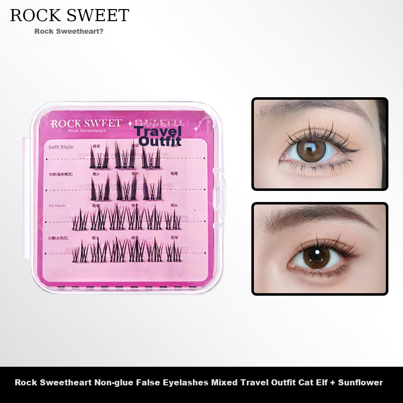 ROCK SWEET Adhesive-Free False Eyelashes Travel Set, Cat Spirit + Sunflower