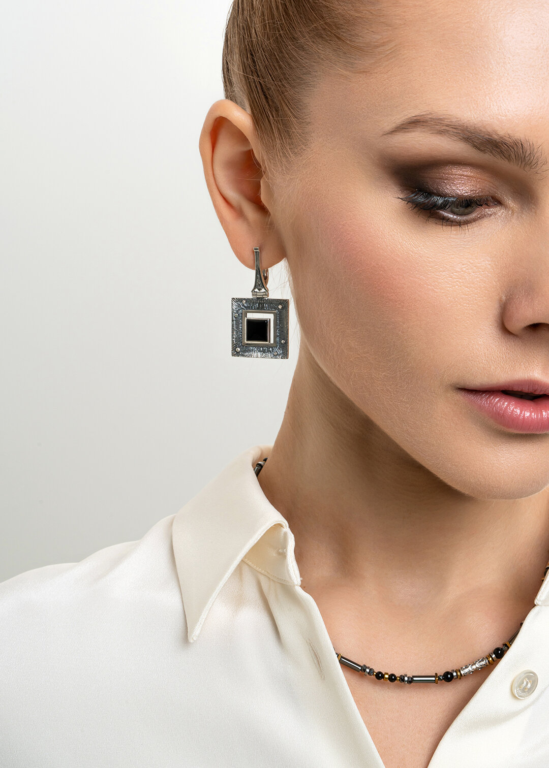 Серьги, серебро, 925 проба, чернение, оникс