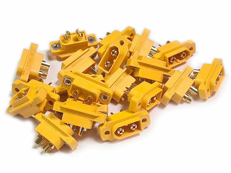 Силовые разъемы-вилки Amass XT60E-M "папа" 20 шт. для установки на плату или корпус 30А/60A 500В
