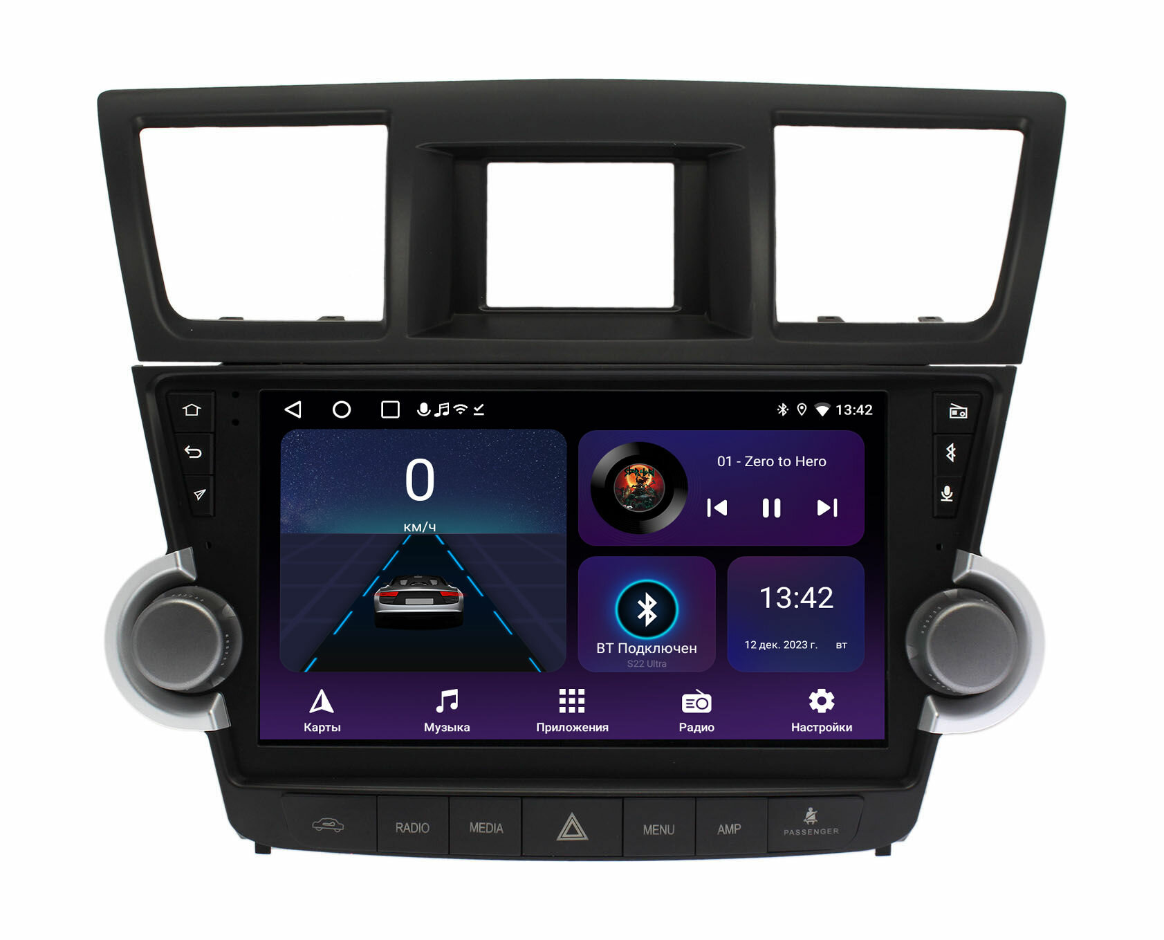 Штатная магнитола Wide Media для Toyota Highlander 2007 - 2013 для авто без усилителя, тип 3 / Android 9, 10 дюймов, WiFi, 2/32GB, 4 ядра