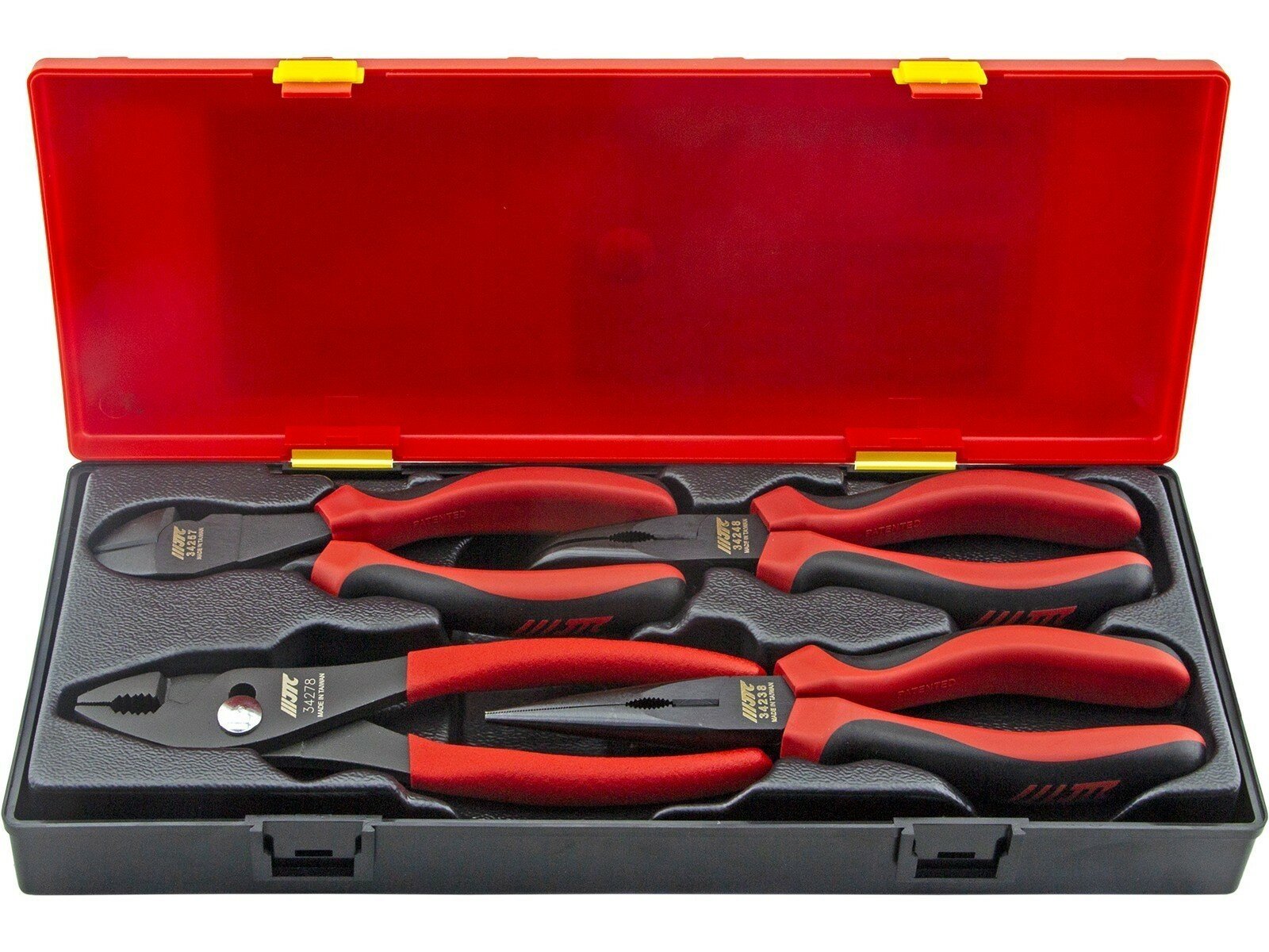JTC-K5043 Набор губцевого инструмента (длинногубцы, бокорезы, клещи) в кейсе 4пр.