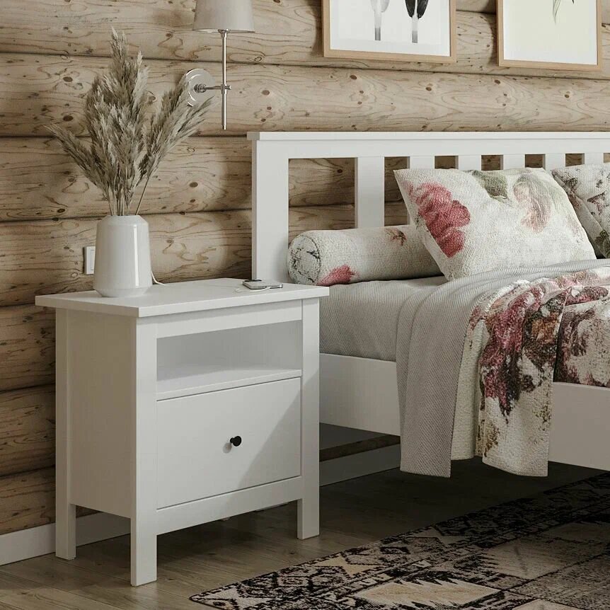 Тумба прикроватная "Сага" с выкатным ящиком, белая, ЛДСП/МДФ, 51,2 см х 62,2 см x 41,4 см