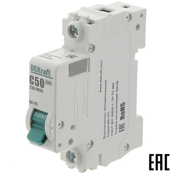 Автоматический выключатель на Din-рейку DEKraft ВА101-1P-050А-C 11059DEK C50А/1п/ 4,5 кА (2 шт. в комплекте)