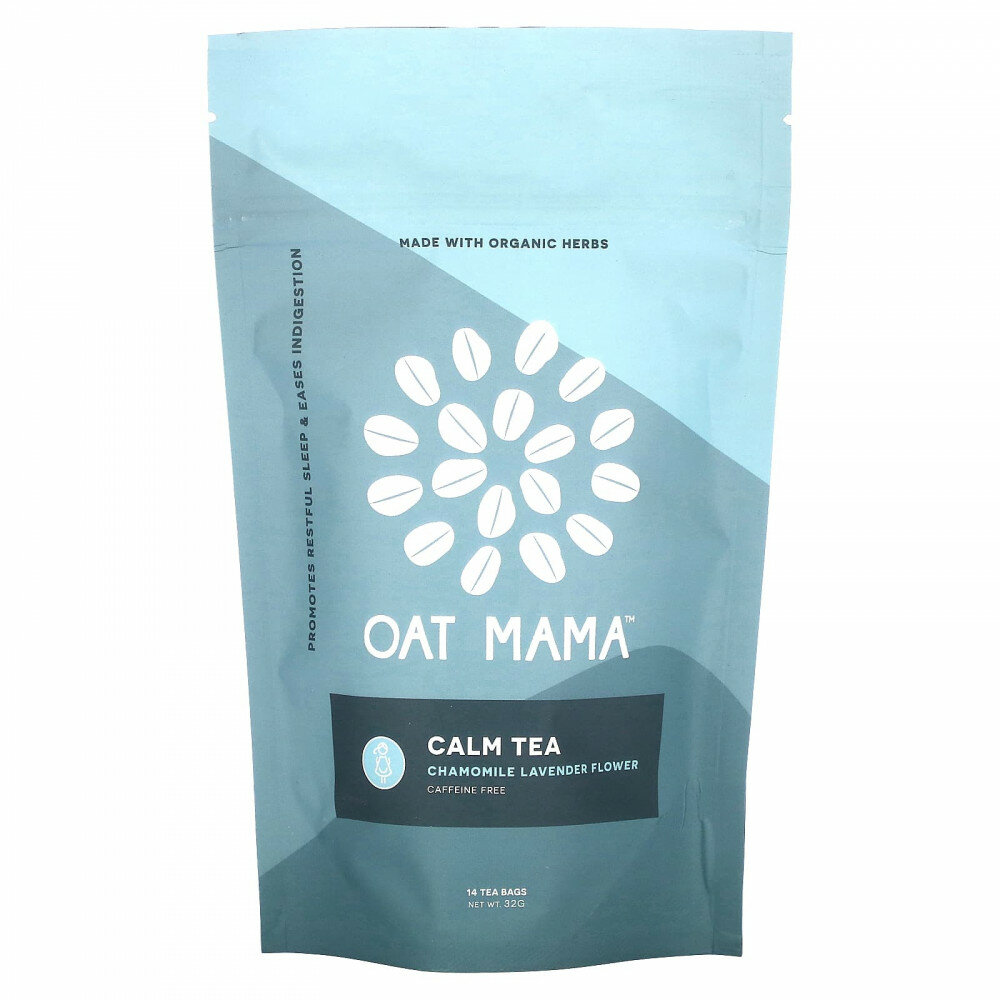 Oat Mama, Calm Tea, чай с ромашкой и лавандой, без кофеина, 14 чайных пакетиков, 32 г