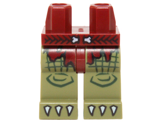 Hips and Olive Green Legs with Dark Red Loincloth Tattered, Braided Belt with Bone Buckle and White Claws Pattern, 970c155pb10 Dark Red U