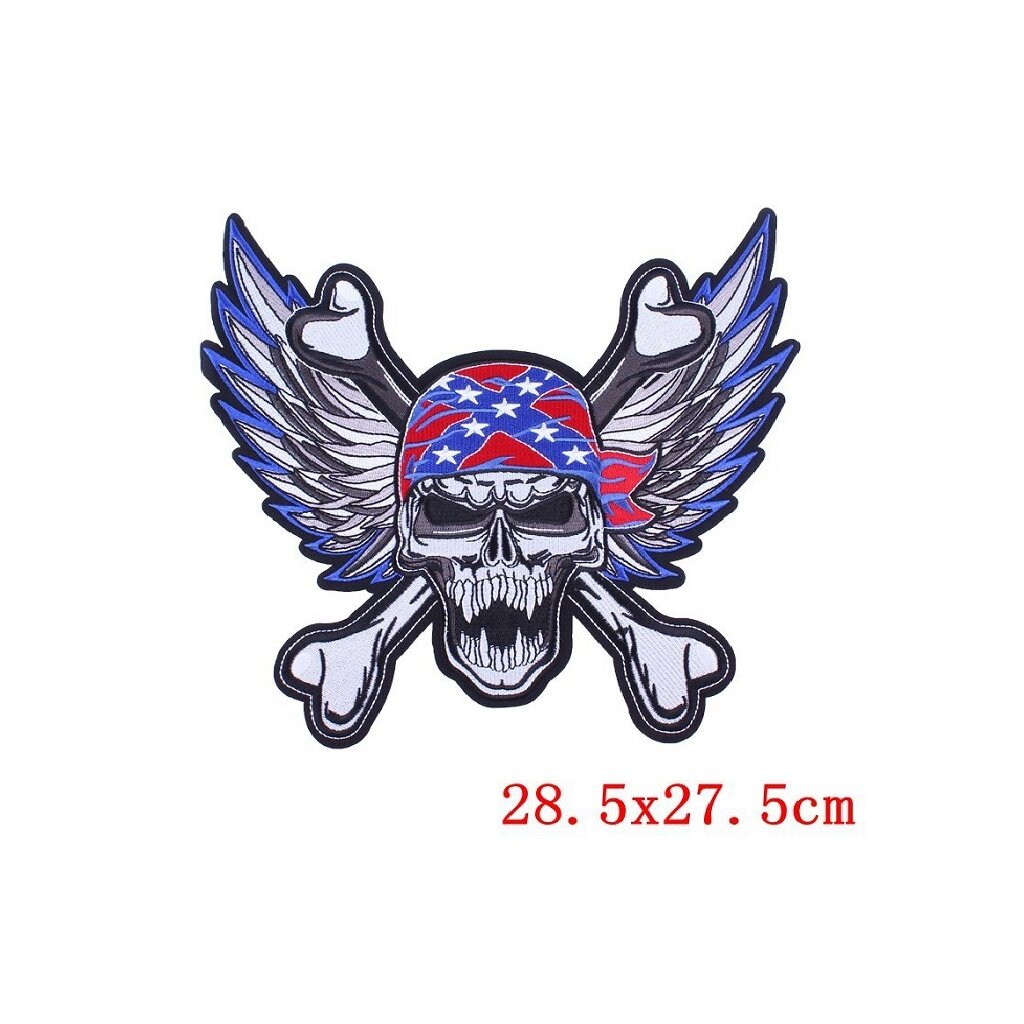 Нашивка Череп крылья и кости большая на куртку термонашивка