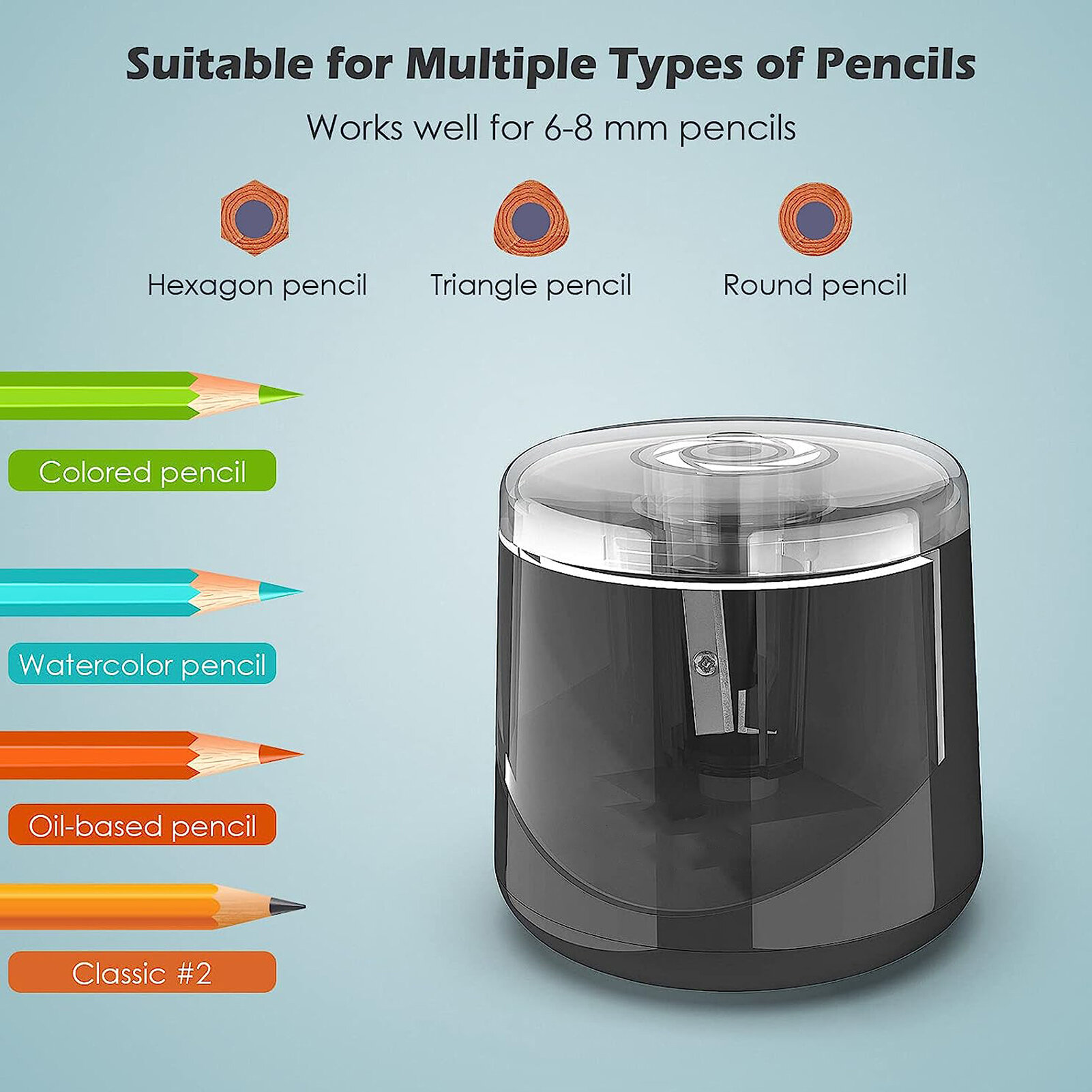 Электрическая точилка для карандашей, портативная, на батарейках, для карандашей 6-8 мм, шестигранная/треугольная/круглая, быстрая заточка для студентов, художников, дома, школы, класса, офиса