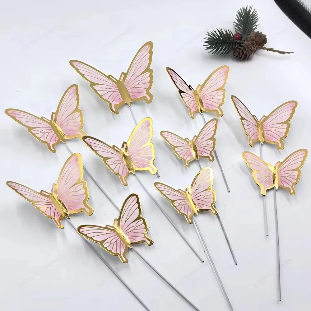 Розовые бабочки для торта 10pcs New Pink