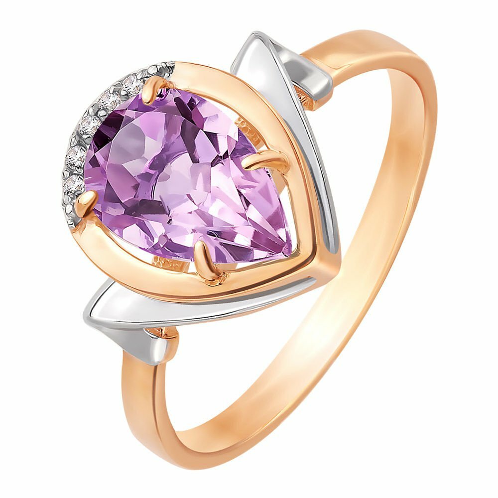 Кольцо, красное золото, 585 проба, родирование, фианит, аметист