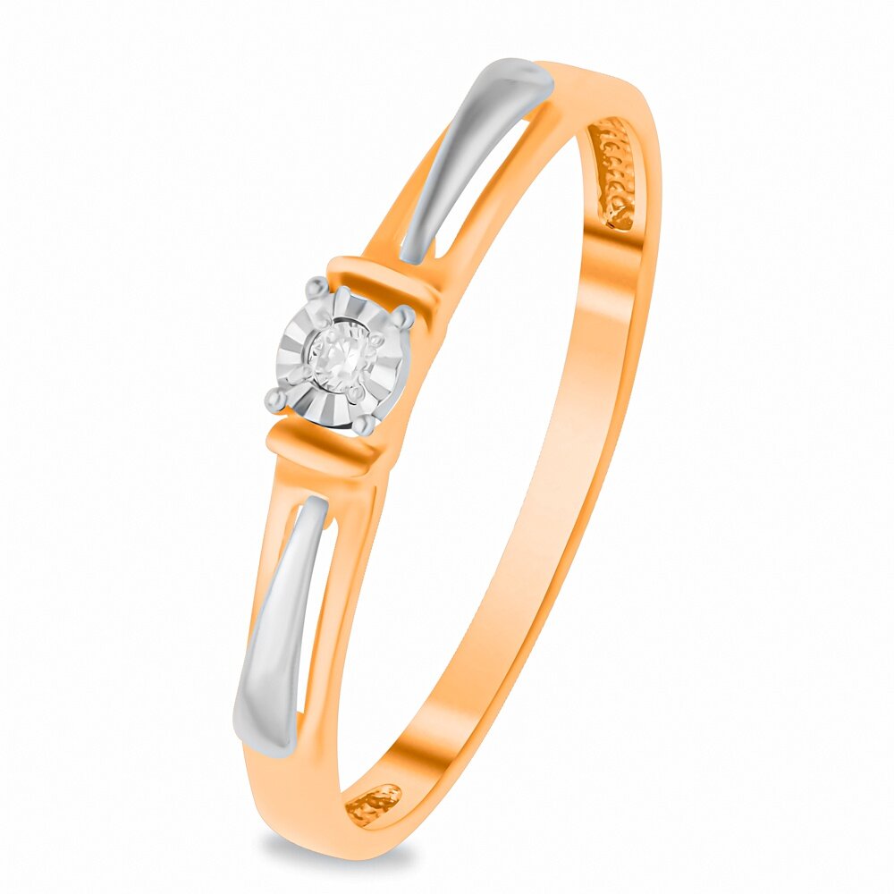 Кольцо, красное золото, 585 проба, родирование, бриллиант