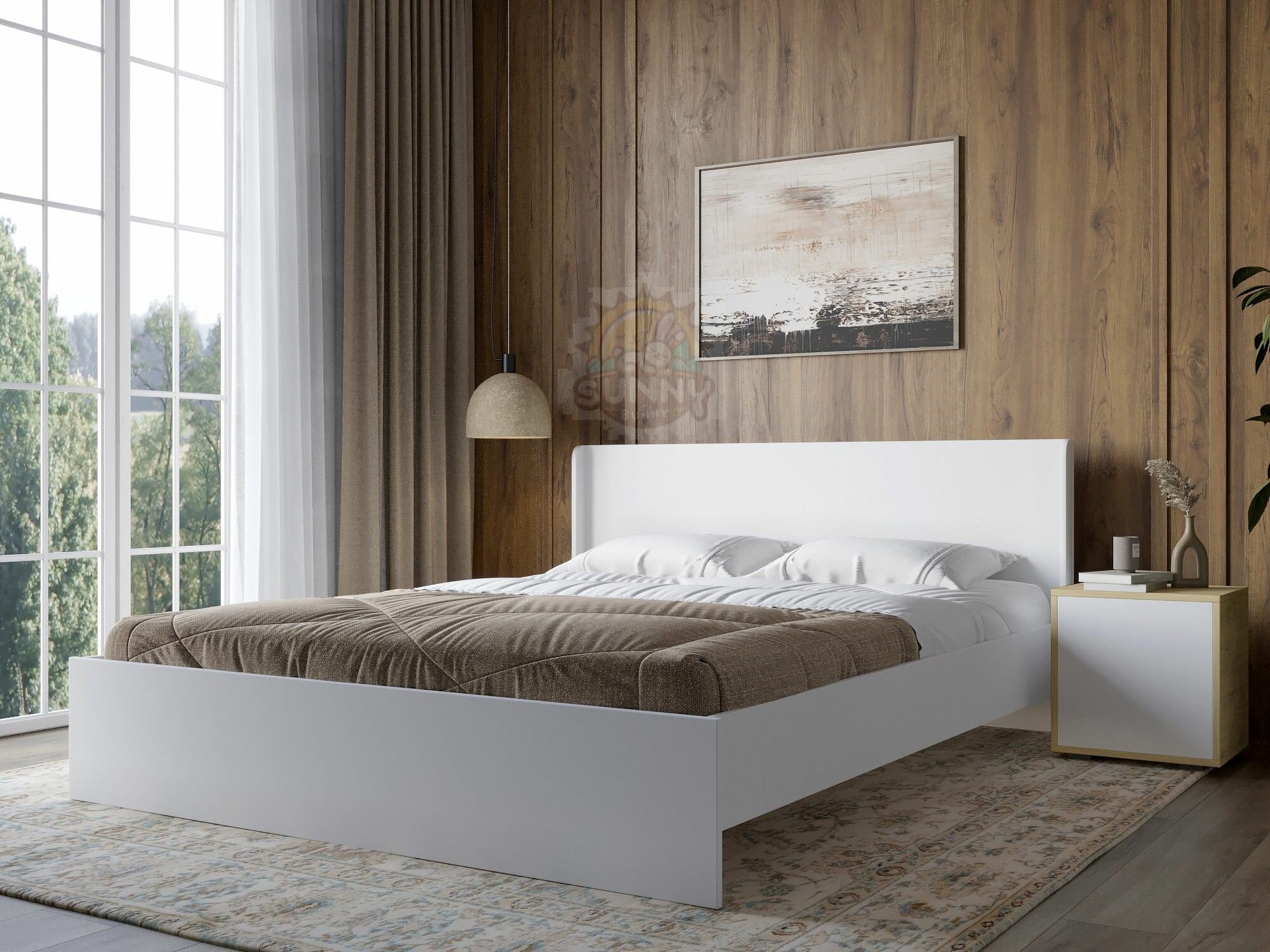 Двуспальная кровать Sicilia 180х190 см, (матрас-sleep CLASSIC), тумба, ортопедическое основание, ЛДСП (Белый)