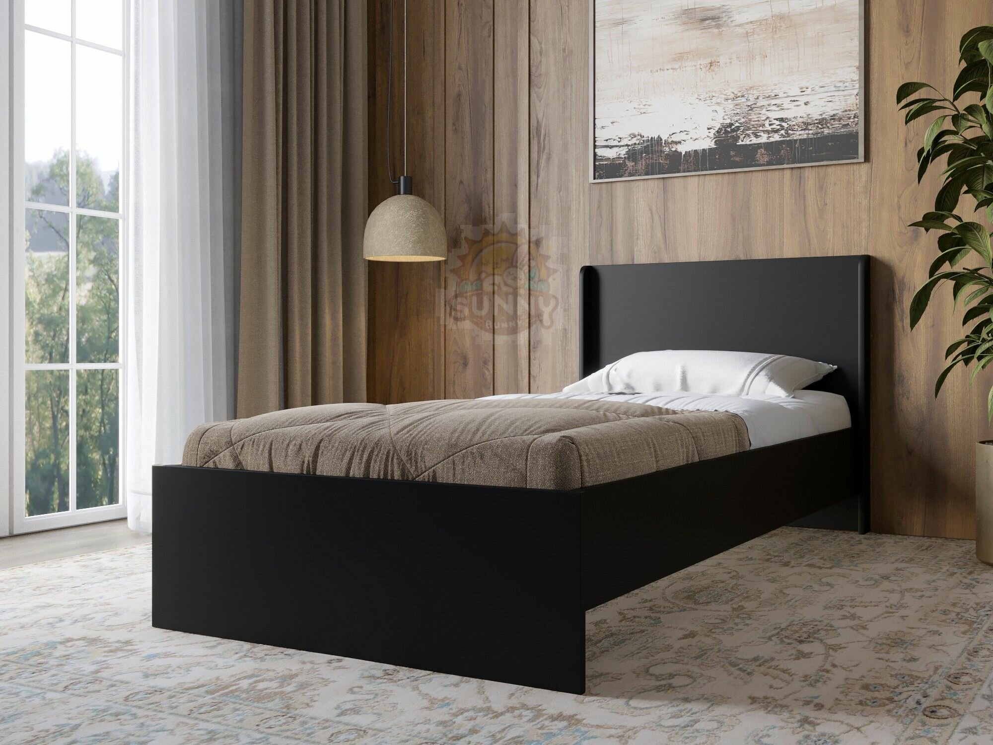 Кровать полутороспальная Sicilia 120х190 см, ортопедическое основание, ЛДСП (Черный)