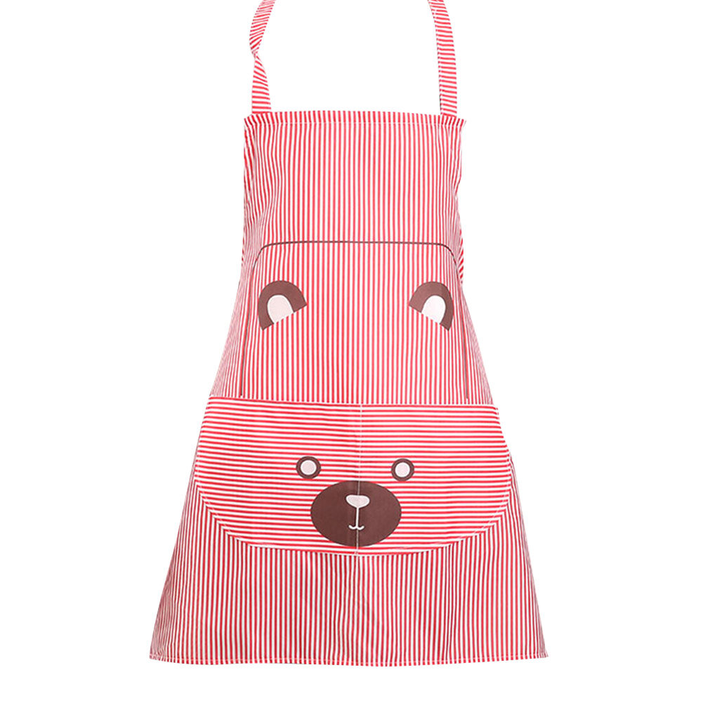 Полиэстер милый мультипликационный стиль полосатый кухонный фартук с карманом для женщин (красный)