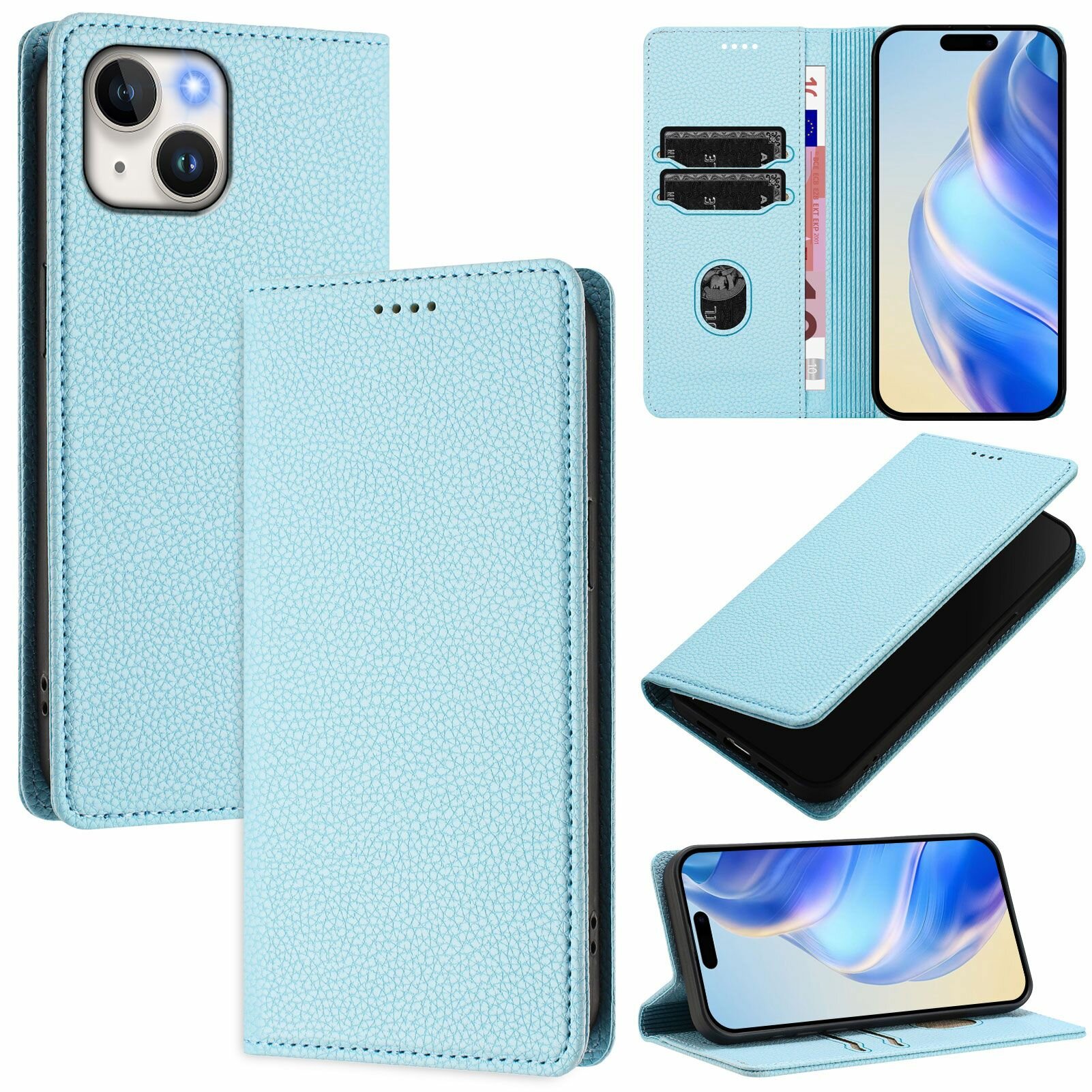Кожаный книжка чехол для Apple iPhone 13/iPhone 14 (Эпл Айфон 13/Эпл Айфон 14 ) с визитницей и RFID-блокировкой