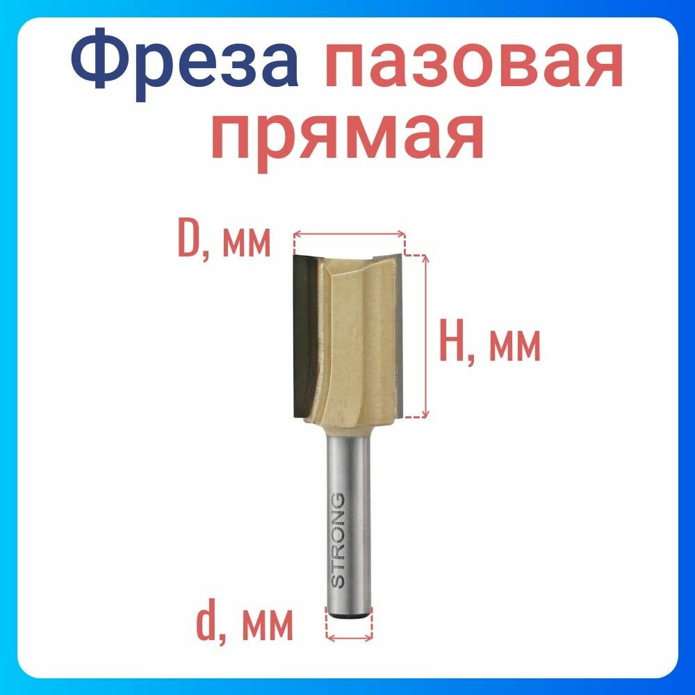 Фреза Standard Strong СТФ-1003, D20*H40*d8*Z2, пазовая, прямая, хвостовик 8мм, рабочая высота