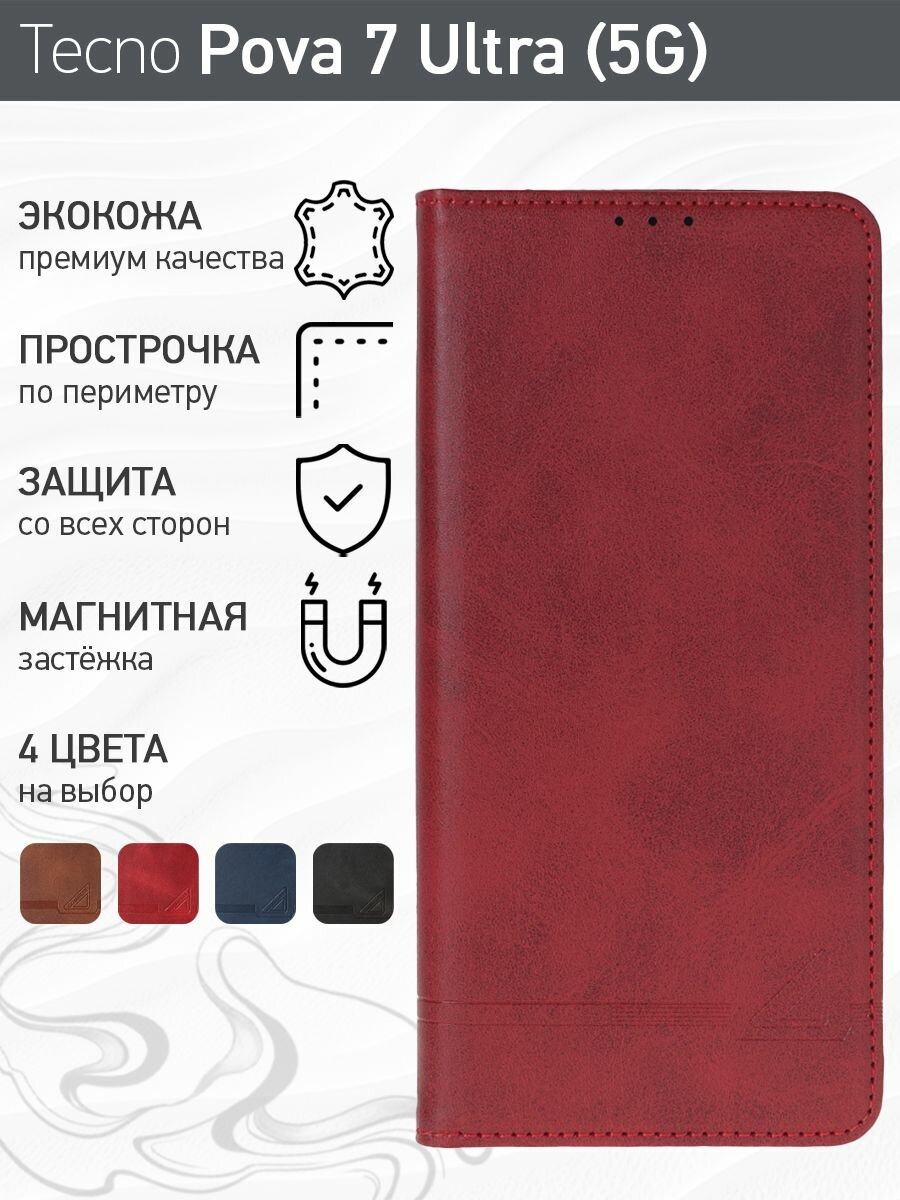 Стильный чехол-книжка для Tecno Pova 7 Ultra (5G) (Техно Пова 7 Ультра 5Г) премиальная защита, функция подставки, отделения для карт, магнитная застёжка