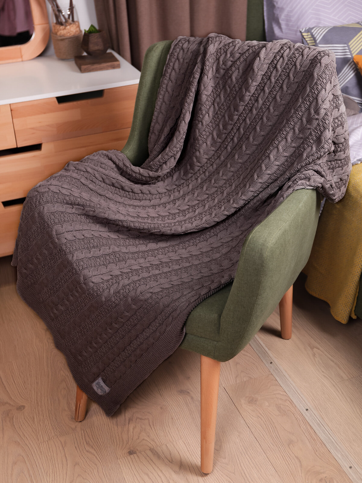 Плед 160х220, вязаный, Warm Whiff, хлопок 100%, покрывало на кровать, на диван, на кресло, в подарочной сумке