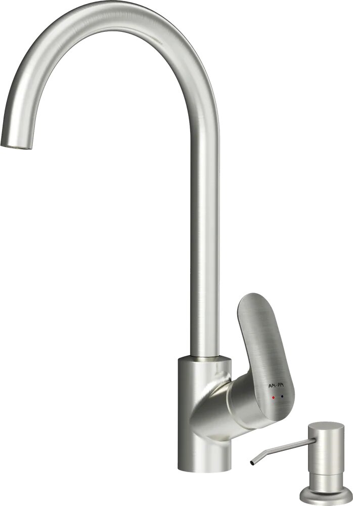 Смеситель для кухни AM.PM Like F8007D11 с поворотным изливом, глянцевый, однорычажный, сатин, латунный, с керамическим картриджем