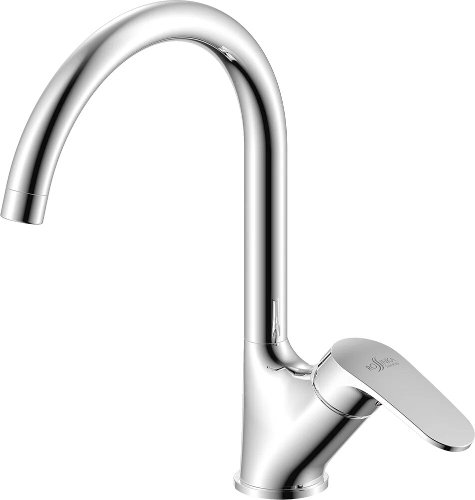 Смеситель для кухни Rossinka RS45 -23 с поворотным изливом, хром, глянцевый, однорычажный, латунный, с керамическим картриджем