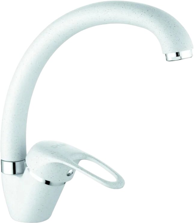 Смеситель для кухни D-lin D150409-C с поворотным изливом, белый, матовый, однорычажный, с керамическим картриджем