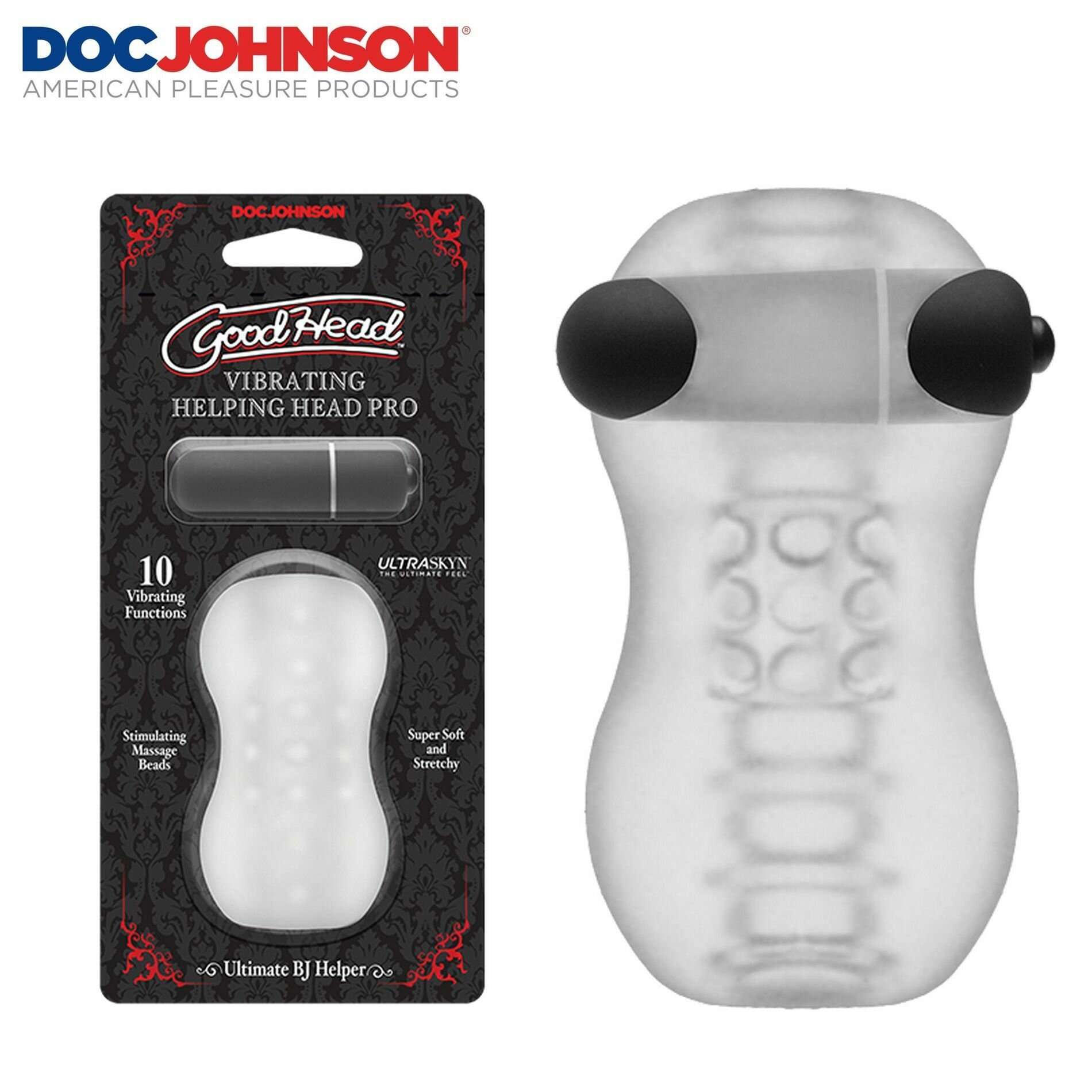 Мастурбатор из Ultraskyn с вибропулей GoodHead™ прозрачный Doc Johnson