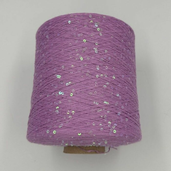 Пряжа Пайетки 3мм на хлопке 8469 розово-лиловый с пайетками крылья стрекозы (200г)