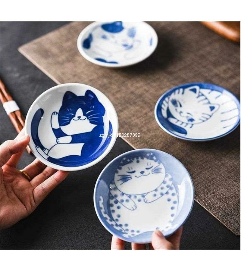 4 шт. Керамическая тарелка для макания закусок в горячем горшочке / Керамическая тарелка Счастливый кот