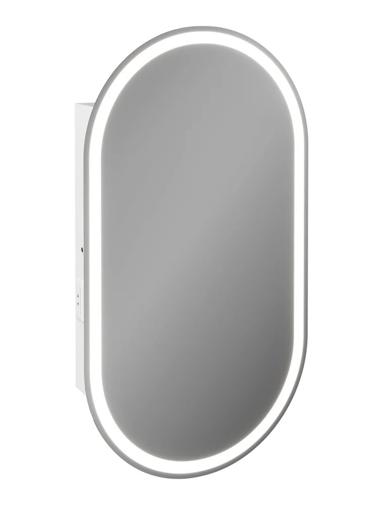 Зеркало в ванную с шкафом STWORKI Мальмё МВК074 45 со светодиодной подсветкой, 45 см, с розеткой, белое