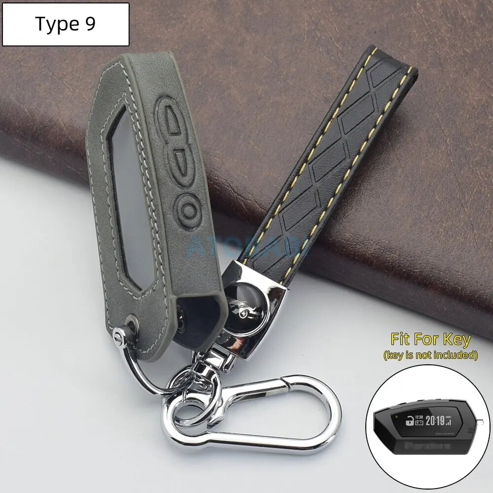 Серый кожаный чехол для ключей от автомобиля для Pandora DX-90 D010 DX 90 91 6X 9X 90B 90BT 90L Мото Русский двусторонний чехол для автомобильной системы сигнализации с ЖК-дисплеем Type 9