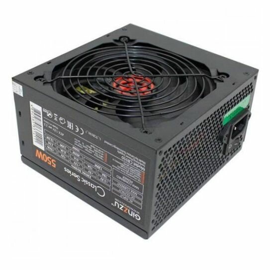Блок питания Ginzzu CB550 (CB550) черный - ATX 20+4 пин, 4 pin + 4 pin CPU, 4 SATA, 1 x 6+2 pin PCI-E