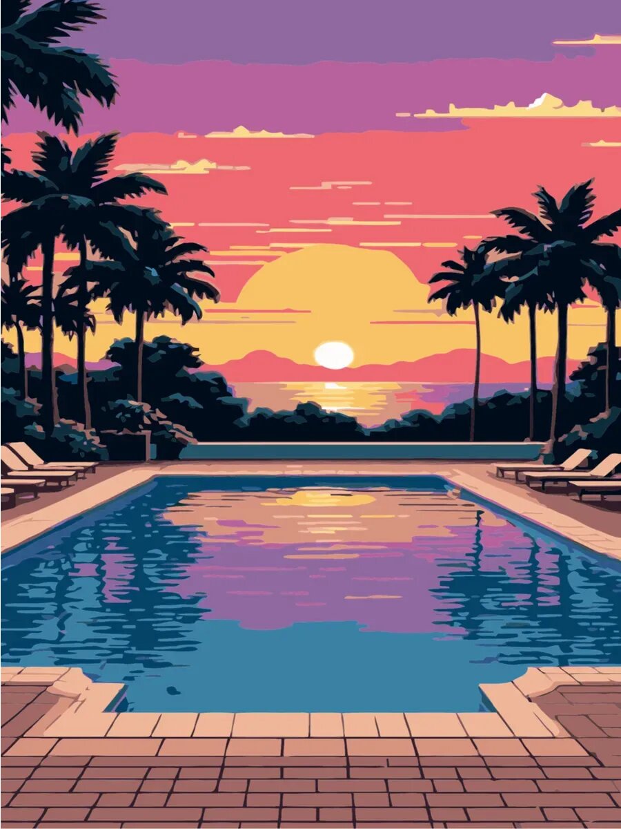 Картина по номерам бассейн закат лето