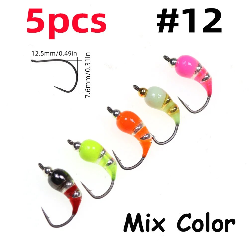 Мушки для рыбалки, 5 шт, Mix Color, Size 12