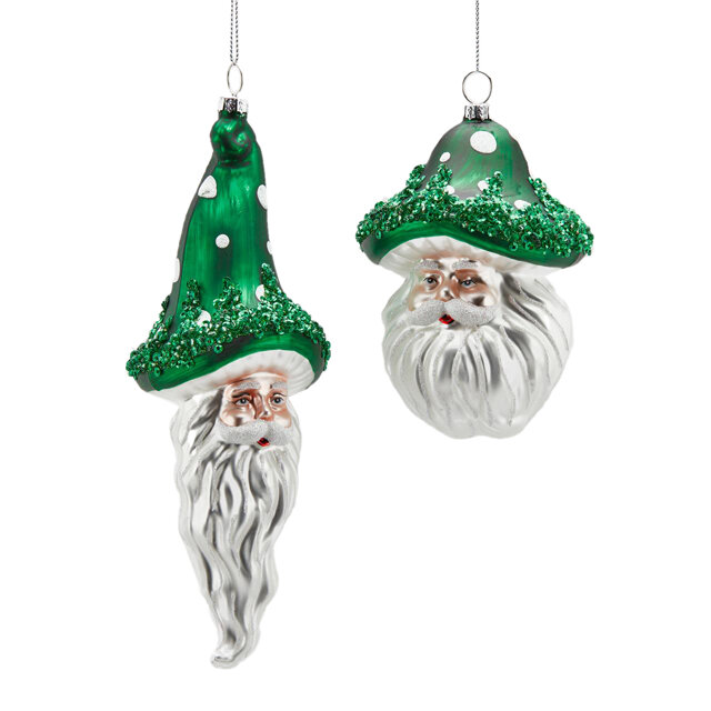 Набор стеклянных елочных игрушек Gnomo Fungo в зеленых шляпках 11-20 см, 2 шт, подвеска, EDG, 684693-17-набор