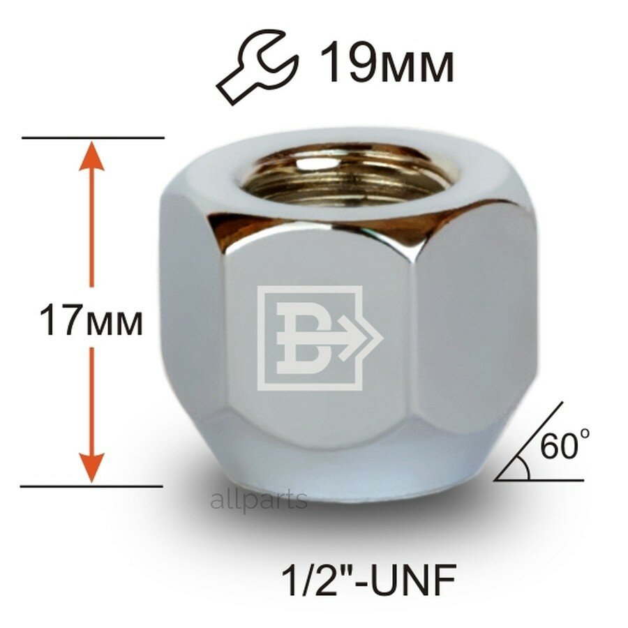 Вектор 600042CR 600042CR Гайка колеса 1/2'-20x17 UNF конус, открытая, ключ на 19, цинк вектор 600042 Cr
