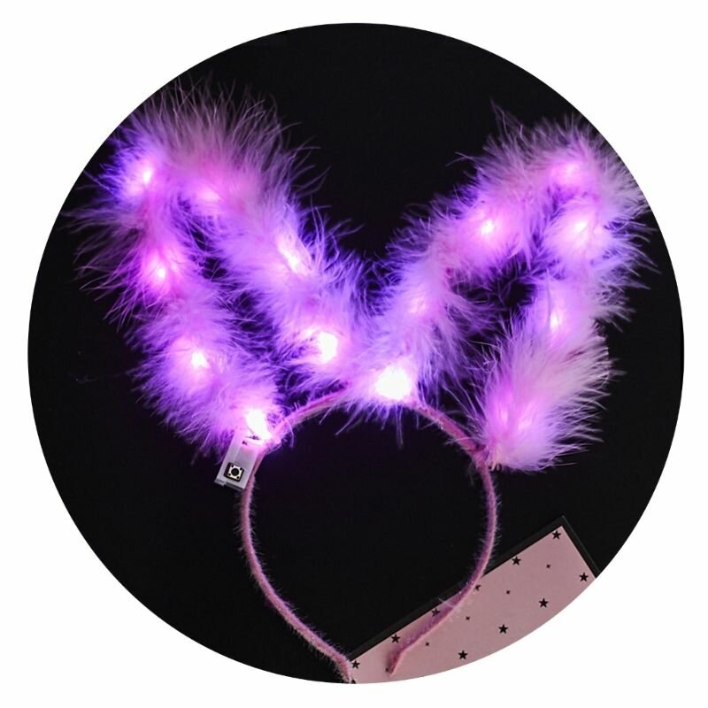 Светящиеся ушки кролика на ободке, Розовое Перо Pink Li