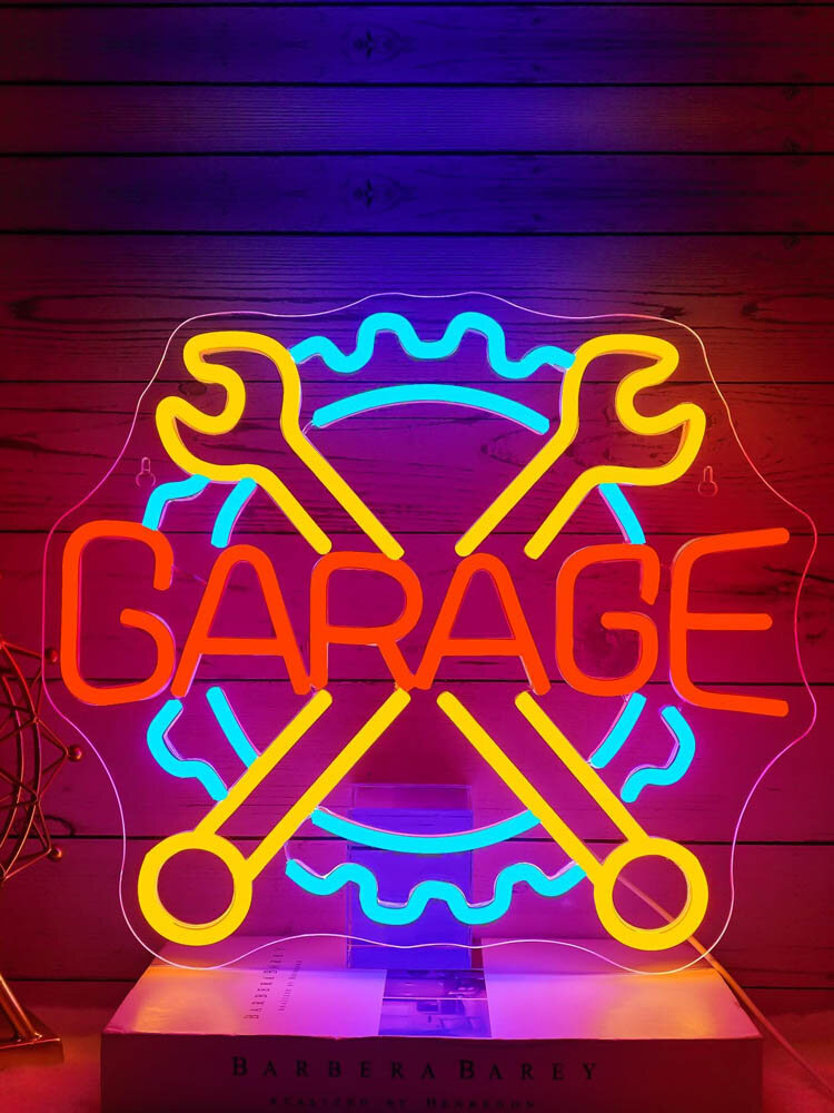 Неоновая вывеска Гаечный ключ для гаража, светодиодный декор для мужской пещеры и автосервиса