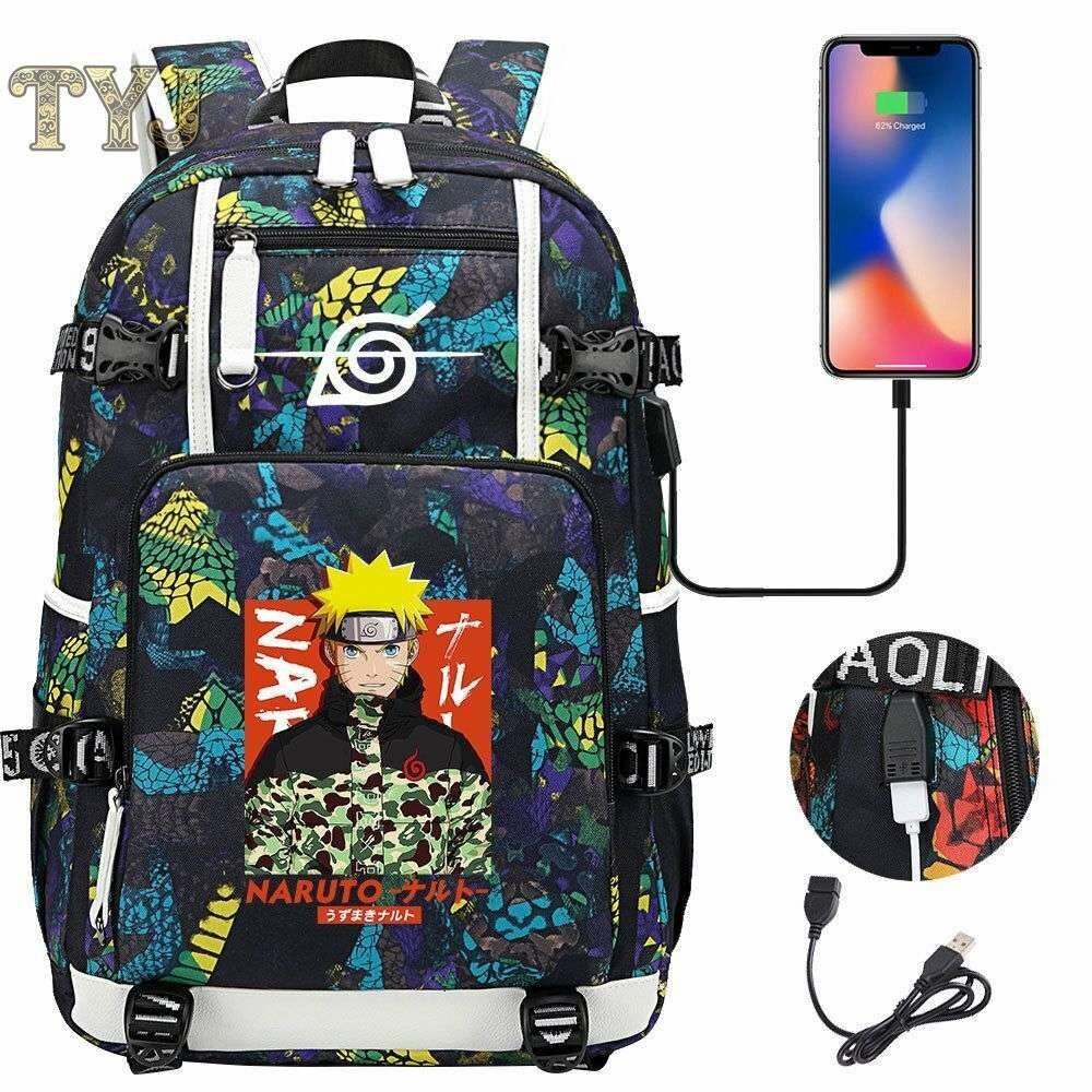 Рюкзак школьный Аниме Uzumaki Naruto USB-зарядка сумка для путешествий и ноутбук