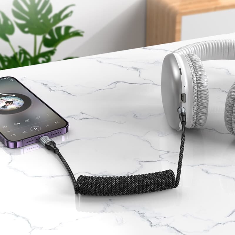 Кабель Aux Jack 3.5-Lightning 8 PIN HOCO UPA33A, 1.5 м, в оплётке