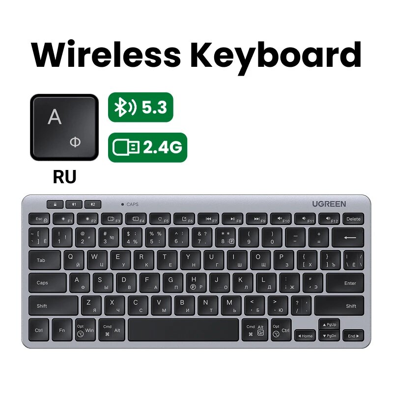 UGREEN беспроводная мембранная клавиатура 78 клавиш Bluetooth 5.3 2.4G EN/RU RU 78Keys