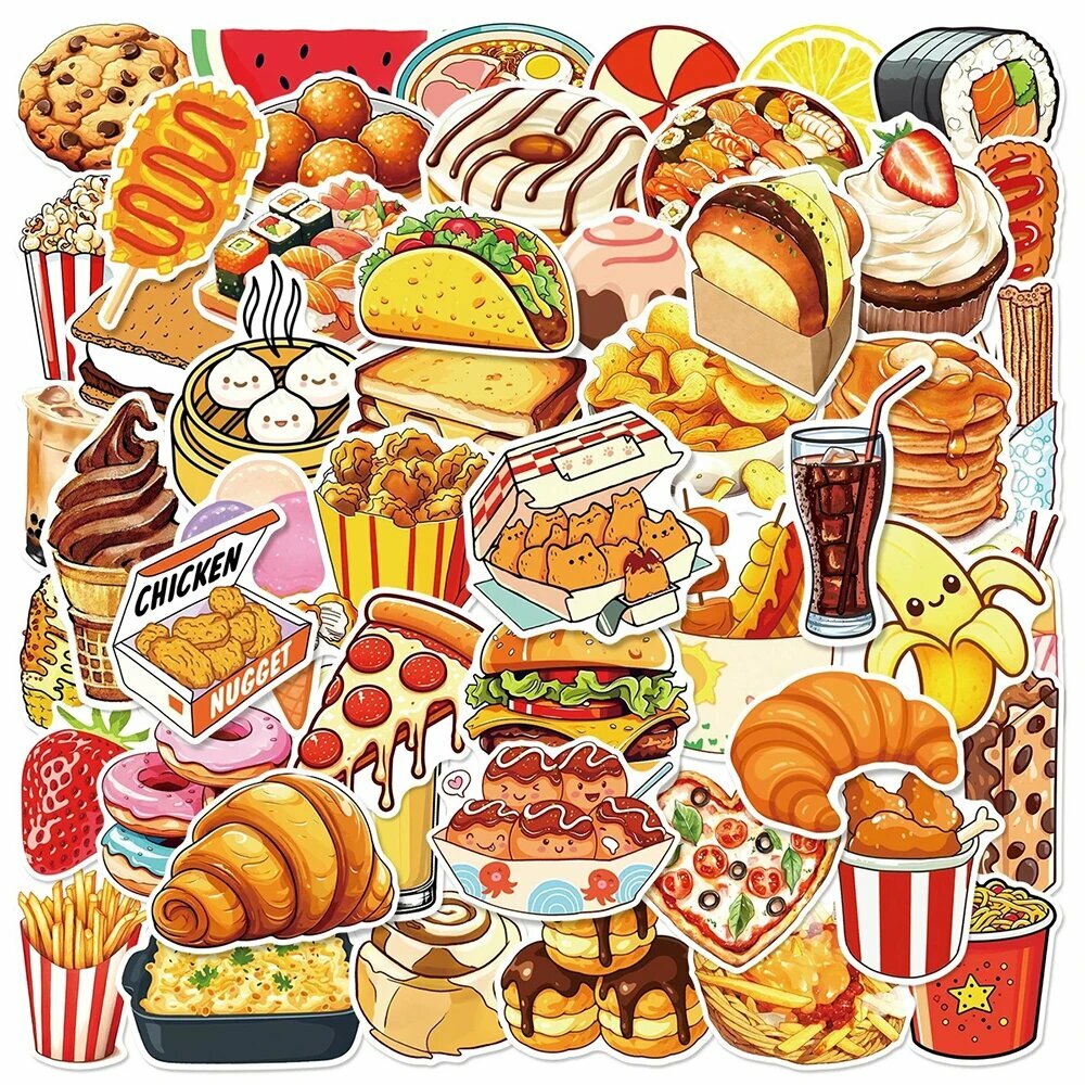 Забавные мультяшные наклейки с едой и напитками Charile 50PCS