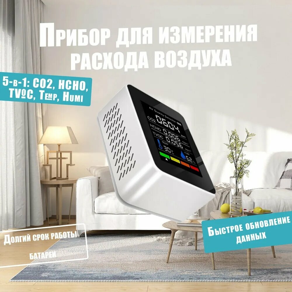 Датчик CO2 для контроля качества воздуха в помещении, портативный тестер 5-в-1, может использоваться в помещении
